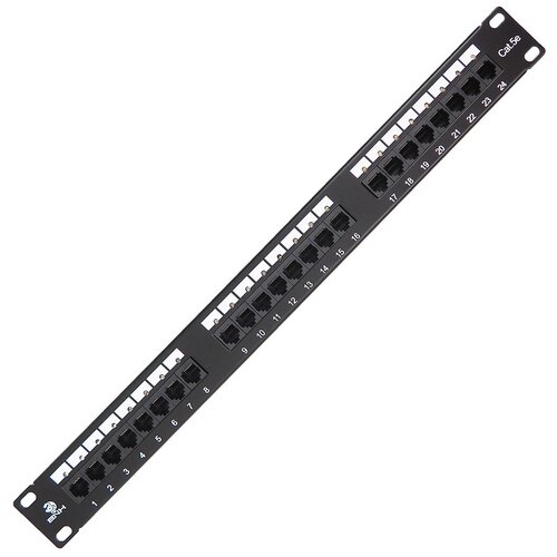 B100.1-24-5E-LED Коммутационная патч-панель BNH 19" 1HU портов: 24 х RJ45 кат. 5е универсальная неэкр. цвет: чёрный со светодиодом на каждый порт