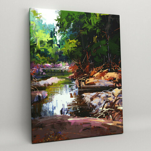 Картина на холсте (интерьерный постер) "иллюстрация - тропические леса", с деревянным подрамником, размер 22x30 см