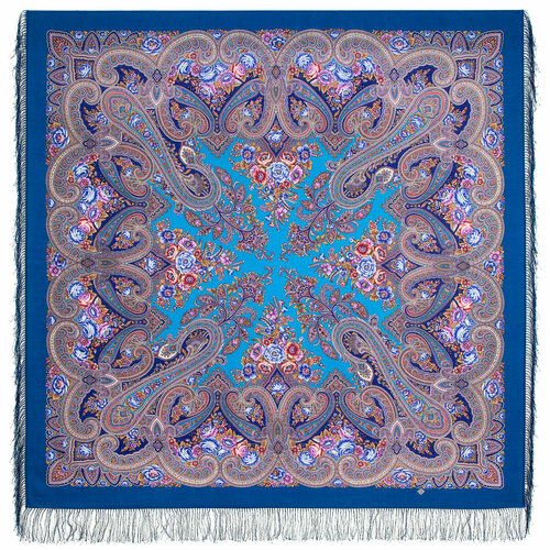Платок Павловопосадская платочная мануфактура,146х146 см, синий