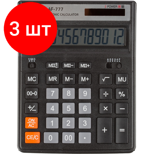 Комплект 3 штук, Калькулятор настольный полн/Р Attache AF-777.12р, дв. пит,200x155мм, черный