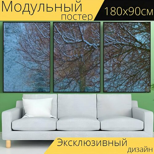 Модульный постер "Деревья, снег, зима" 180 x 90 см. для интерьера