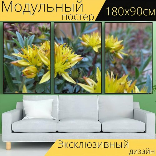 Модульный постер "Желтый, летом, природа" 180 x 90 см. для интерьера