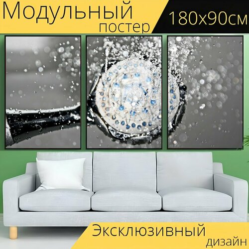 Модульный постер "Душ, душевая головка, вода" 180 x 90 см. для интерьера