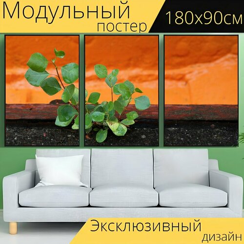 Модульный постер "Завод, трава, куст" 180 x 90 см. для интерьера