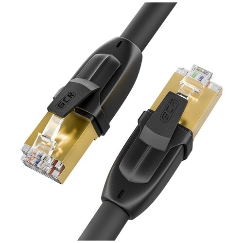 GCR Патч-корд PROF кат.7 ethernet 5.0m F/FTP, RJ45, CU, 28 AWG, литой, прямой , черный, экранированные коннекторы