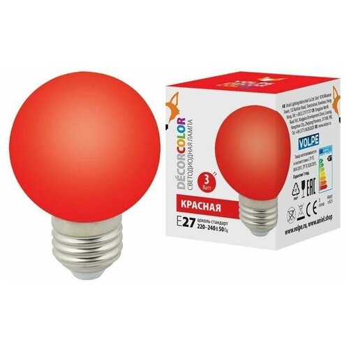 Лампа светодиодная Volpe E27 3W красная LED-G60-3W/Red/E27/FR/С UL-00006959