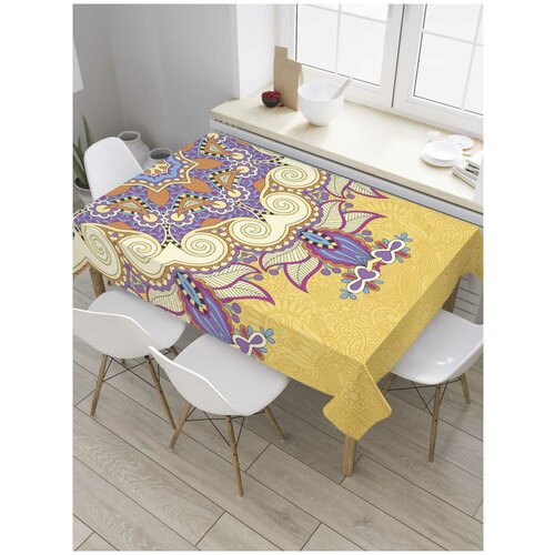Скатерть прямоугольная JoyArty на кухонный стол "Яркая мандала" из оксфорда, 120x145 см