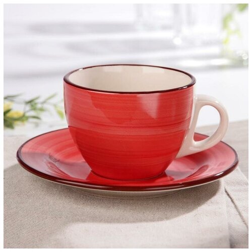 Чайная пара Доляна «Морской мир», чашка 200 мл, блюдце d=14,5 см, цвет красный