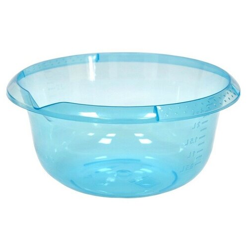 Миска пластиковая с мерной шкалой 3л 3шт / чаша для салата / глубокая ёмкость для миксера, цвет голубой