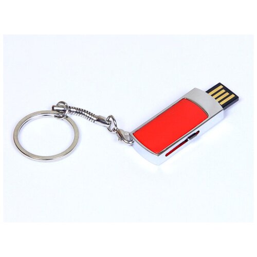 Металлическая выдвижная мини флешка для нанесения логотипа (128 Гб / GB USB 2.0 Красный/Red 401 гравировка)