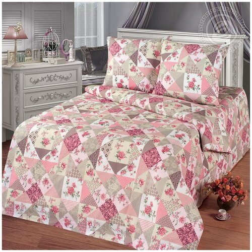 Комплект постельного белья АртПостель "Лоскутная мозаика розовый", 2 спальный, бязь