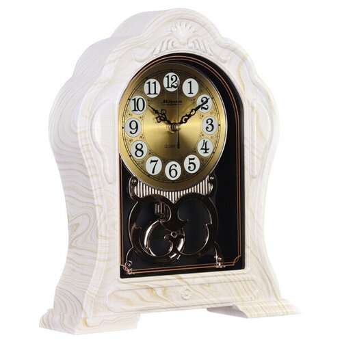 Большие настольные белые винтажные часы MIRRON F708C СДБ/Декоративные классические каминные часы/Интерьерные часы белые с маятником/Золотой (светлый) циферблат/Металлический циферблат