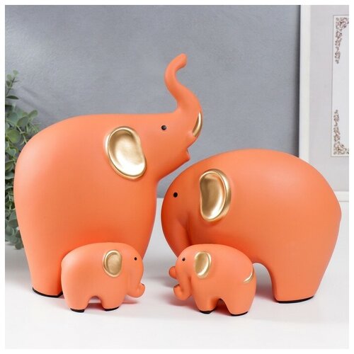 Сувенир керамика "Четыре слона" оранж набор 4 шт 7,5х9,5 17х21 27х22,5 см./В упаковке шт: 1