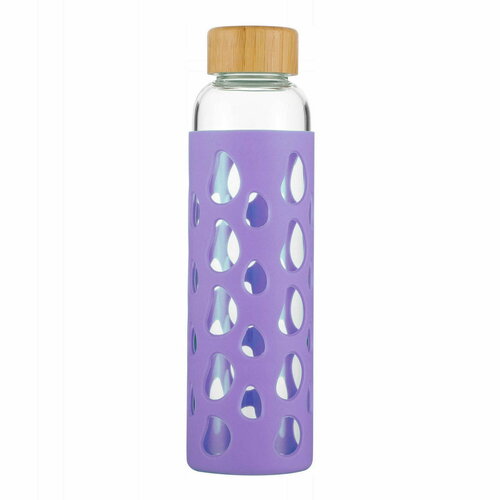 Бутылка для воды 550 мл. Kamille KM 9023 стеклянная в силиконовом чехле (9023 / 0,55 л. / фиолетовый)