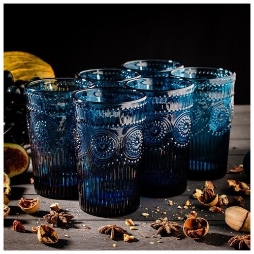 Набор стеклянных стаканов Magistro «Ларго», 350 мл, 6 шт, цвет синий