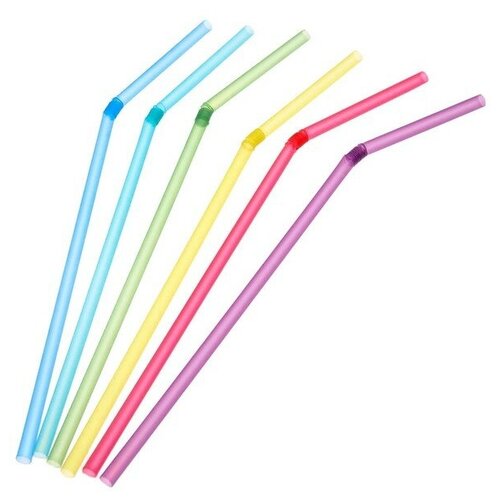 Трубочки одноразовые для коктейля, 0,5×21 см, 100 шт, с гофрой, цвет микс