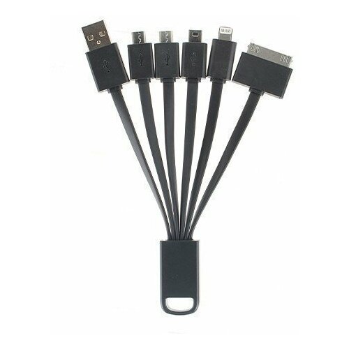 Кабель ROBITON P9 Multicord USB - 2xmicroUSB/miniUSB/Lightning/Apple 30pin, черный