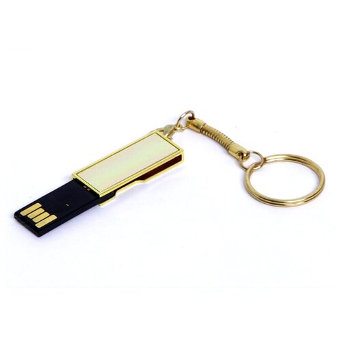 Металлическая зеркальная флешка с поворотным механизмом (128 Гб / GB USB 2.0 Золотой/Gold mini1)