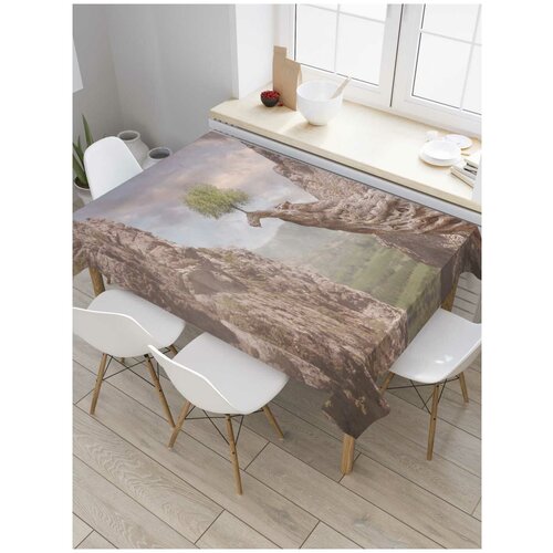 Скатерть прямоугольная JoyArty на кухонный стол "Дерево на скале" из оксфорда, 180x145 см