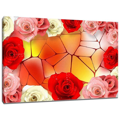 Картина Уютная стена "3D пол Розы с росой" 100х60 см