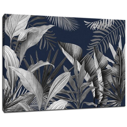 Картина Уютная стена "Графичные тропические листья на темном фоне" 90х60 см