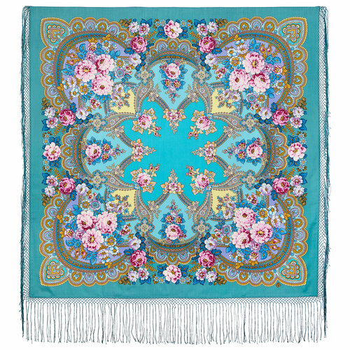 Платок Павловопосадская платочная мануфактура,148х148 см, голубой, синий