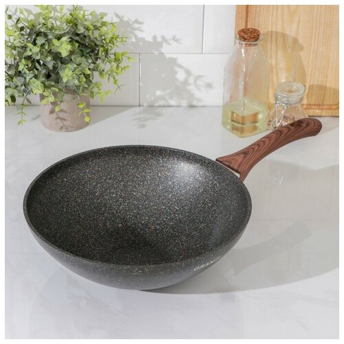 Сковорода wok Granit ultra, d=28 см, пластиковая ручка, h=9,5 см, антипригарное покрытие, цвет чёрный