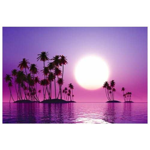 Постер на холсте Фиолетовый закат на тропическом острове 60см. x 40см.