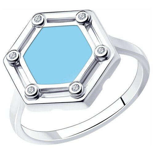 Кольцо Diamant, серебро, 925 проба, родирование, эмаль, фианит, размер 17