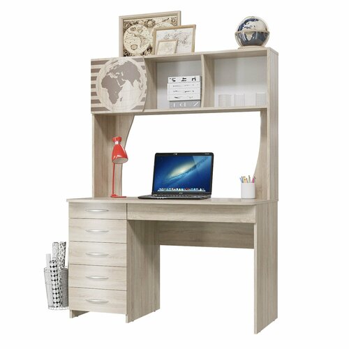 Компьютерный стол письменный для дома с надстройкой с полками 120см дуб сонома - ГК0170