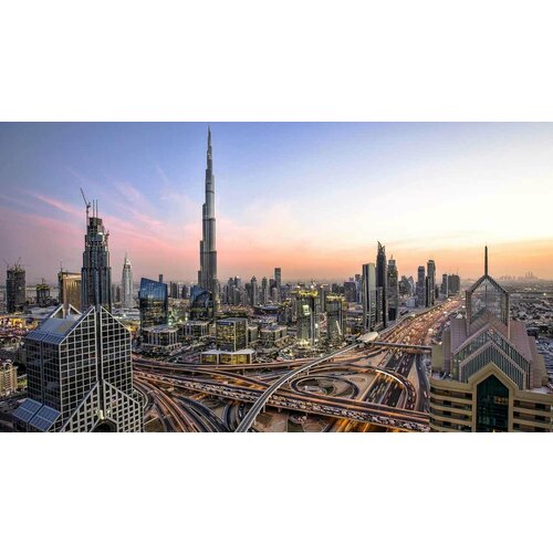 Картина на холсте 60x110 LinxOne "Дубай ОАЭ Дороги Небоскребы" интерьерная для дома / на стену / на кухню / с подрамником