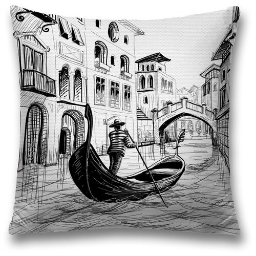 Наволочка декоративная на молнии, чехол на подушку JoyArty "Путешествие на лодке по Венеции" 45х45 см