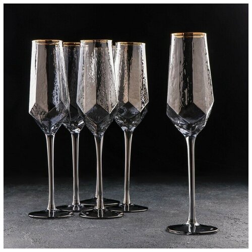 Набор бокалов стеклянных для шампанского Magistro Дарио, 180 мл, 7x20 см, 6 шт, цвет графит