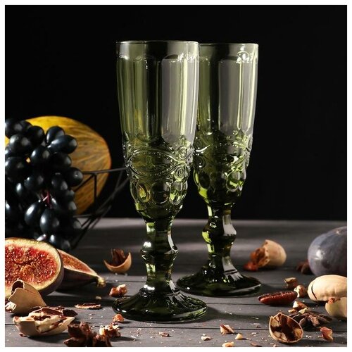 Набор бокалов для шампанского Magistro "Ла-Манш", 160 мл, 7х20 см, 2 шт, цвет зелёный