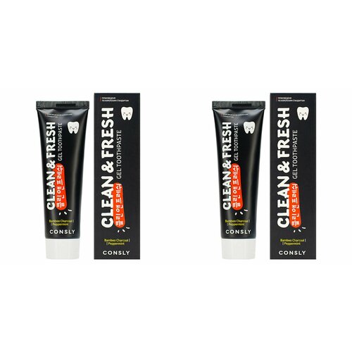 Consly Гелевая зубная паста Clean&Fresh с бамбуковым углем и перечной мятой Bamboo Charcoal & Peppermint Gel Toothpaste , 105 г, 2 шт.