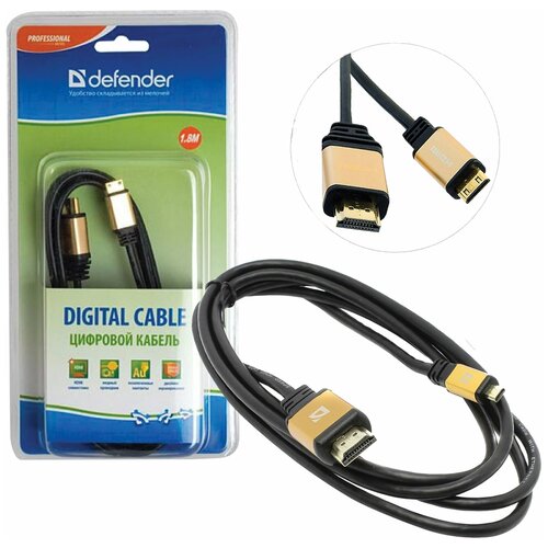 Кабель HDMI-mini HDMI, 1,8 м, DEFENDER, M-M, для передачи цифрового аудио-видео, 87441