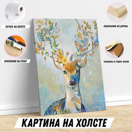Картина на холсте олень с рогами арт постер для интерьера 40*60