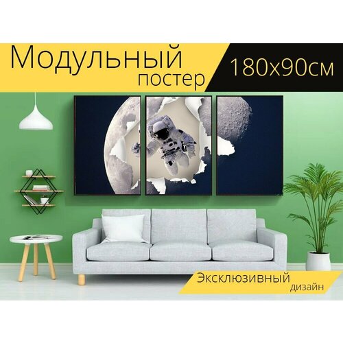 Модульный постер "Луна, пространство, галактика" 180 x 90 см. для интерьера