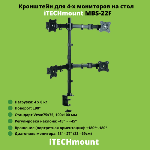 ITECHmount MBS-22F настольный кронштейн для четырёх мониторов