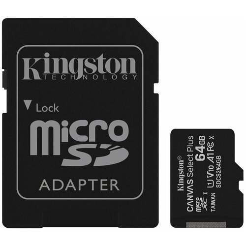Карта памяти 64GB Kingston microSDXC Class 10 UHS-I U1 Canvas Select Plus (SD адаптер)