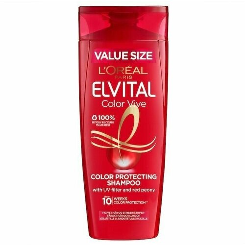 Шампунь Loreal Paris Elvital Color-Vive для окрашенных и мелированных волос с УФ-фильтром и экстрактом красного пиона 400 мл (из Финляндии)