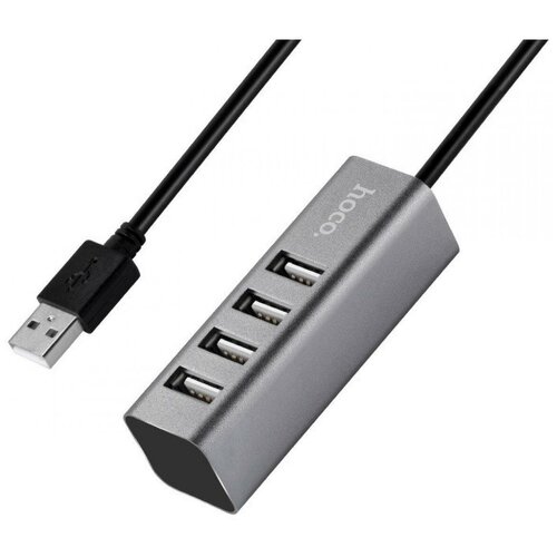 USB-концентратор HOCO HB1, 4 гнезда, 1 USB выход, серый