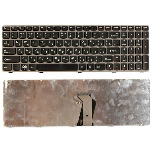 Клавиатура для Lenovo IdeaPad G570GL черная с серой рамкой, ножка крепежа находится рядом со шлейфом