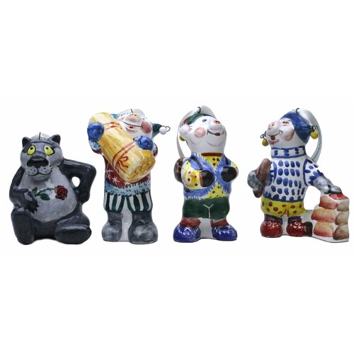 Три поросенка и серый волк 4 штуки в картонной коробке Набор керамических елочных игрушек украшений цветная коллекция