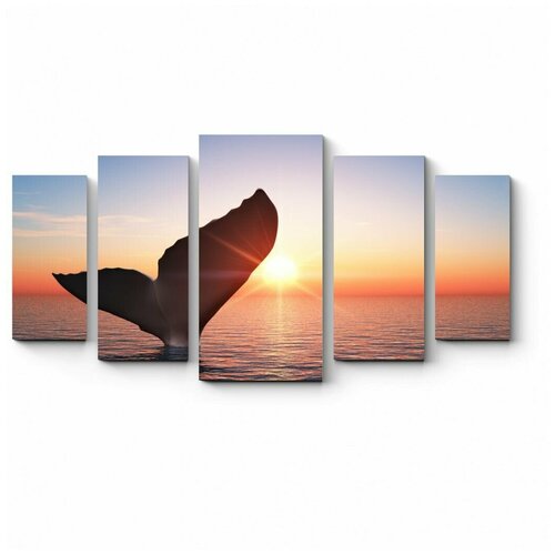 Модульная картина Силуэт кита на закате 200x110