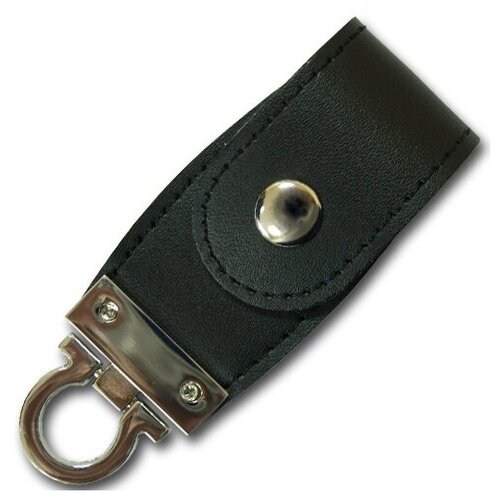 Подарочная флешка кожаная широкая на кнопке черная, сувенирный USB-накопитель 16GB