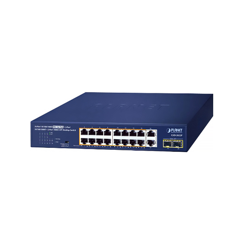 Коммутатор/ PLANET GSD-2022P 16-Port 10/100/1000T 802.3at PoE + 2-Port 10/100/1000T + 2-Port 1000X SFP Unmanaged Gigabit Et