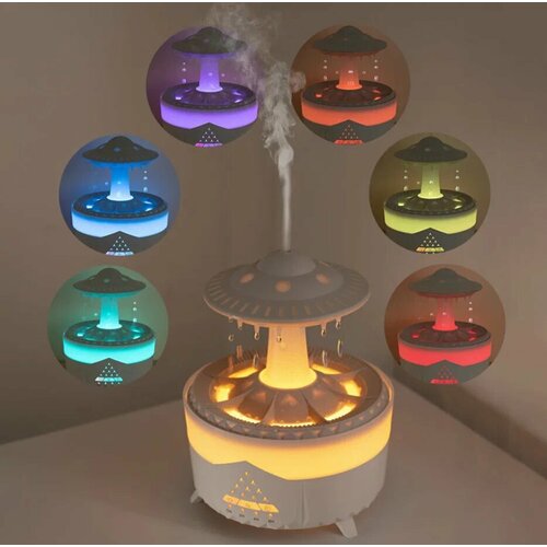 Увлажнитель воздуха гриб с эффектом дождя и RGB подсветкой, очиститель воздуха, аромадиффузор, ночник для дома