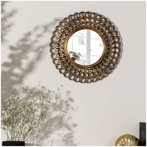 Зеркало настенное Винтаж, зеркало d13 см, цвет состаренное золото