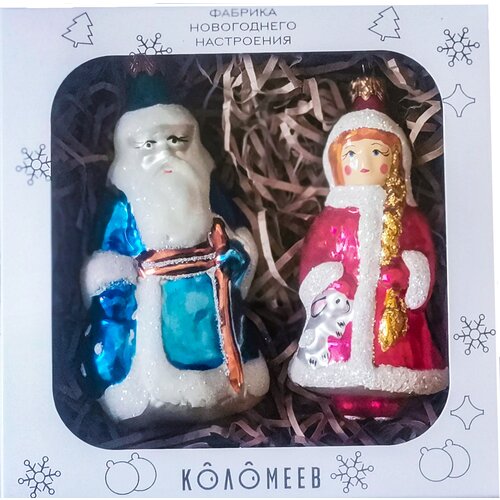Набор елочных игрушек Коломеев Дед Мороз и Снегурочка, разноцветный, 12 см, 2 шт.